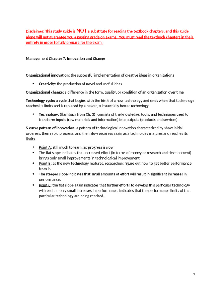 Chapter 7 Study Guide | PDF | Organization Development | Innovation