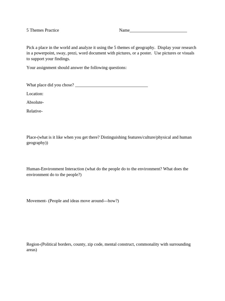 5 Themes PracticeName | PDF