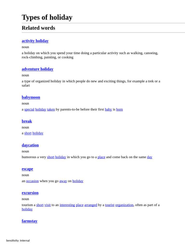 Types of Holiday | PDF | Noun | Safari