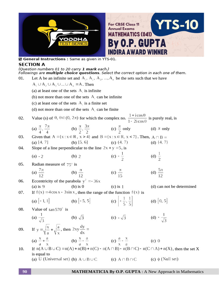 CBSE XI Maths Sample Paper Solutions | PDF | Variance | Circle