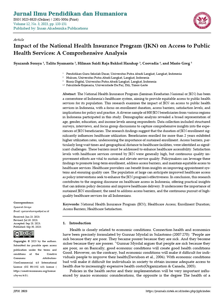 Impact of The National Health Insurance Program (JKN) On Access To ...