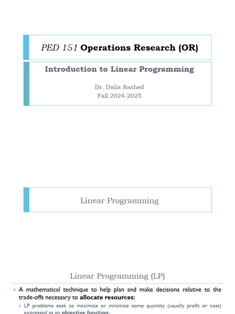 Or - Lecture 2 - LP Formulation | PDF | Linear Programming | Mathematical Optimization