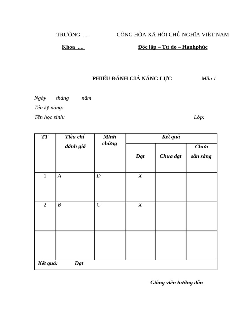 Mau danh gia trong day hoc | PDF Mau danh gia trong day hoc | PDF