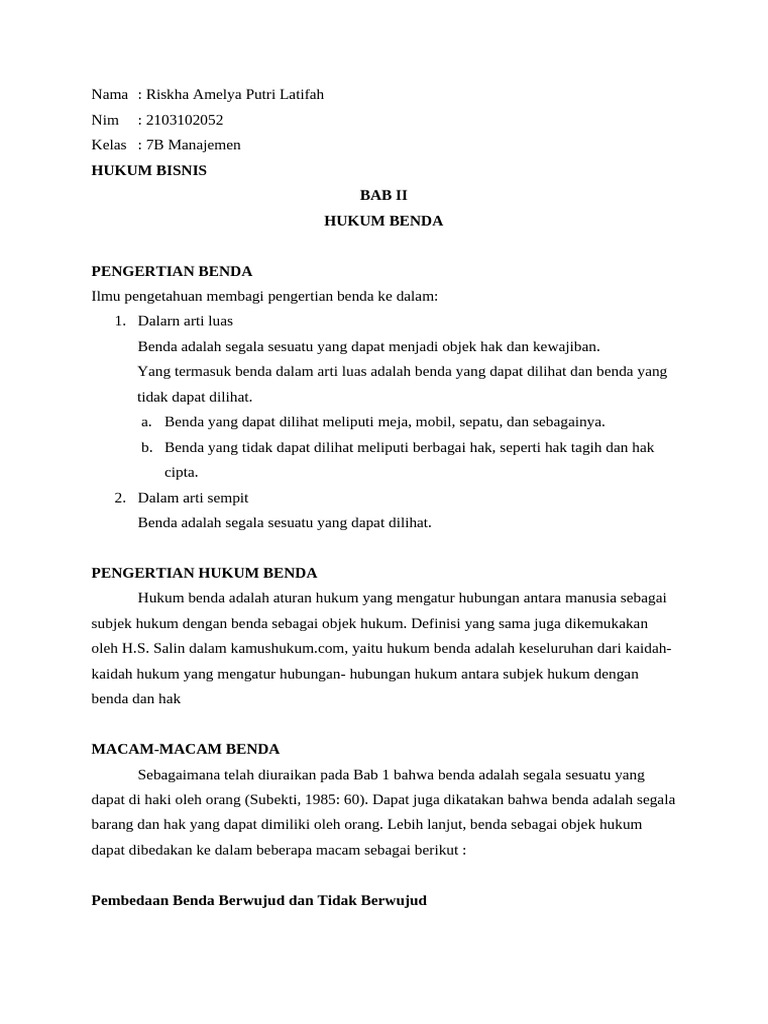 Hukum Benda: Pengertian dan Macam-Macam | PDF