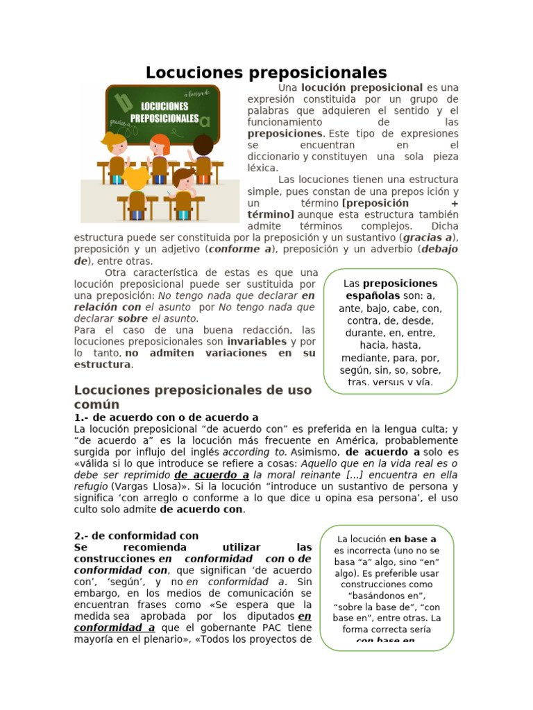 Locuciones Preposicionales de Uso Común | PDF | Preposición y ...