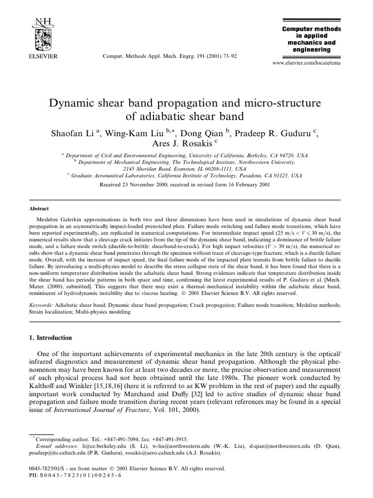 Dynamic shear band propagation and micro structure of ASB | PDF ...
