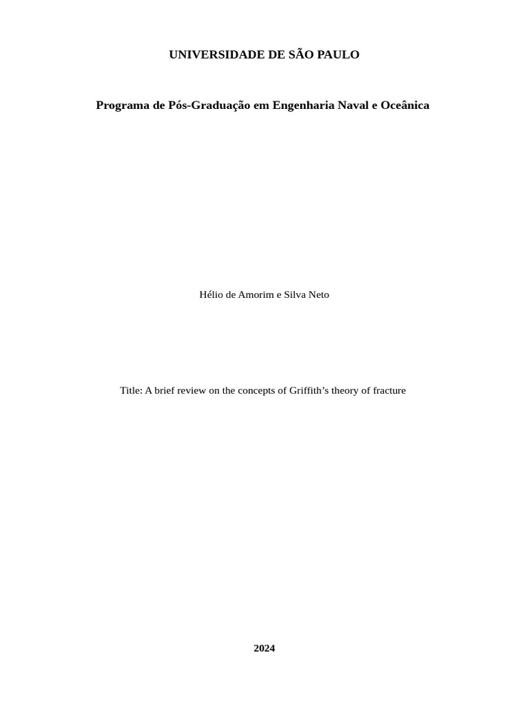 Summary On Griffith Theory - Helio Amorim | PDF | Fracture Mechanics ...