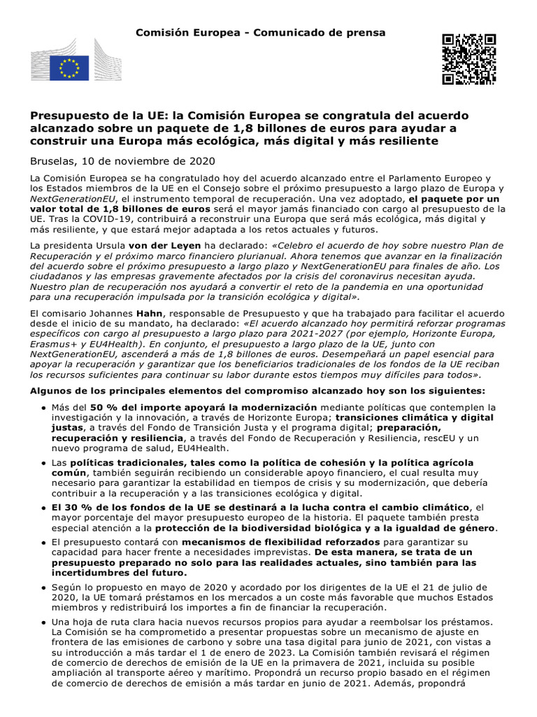 Presupuesto de La UE La Comisi N Europea Se Congratula Del Acuerdo Alcanzado Sobre Un Paquete de ...