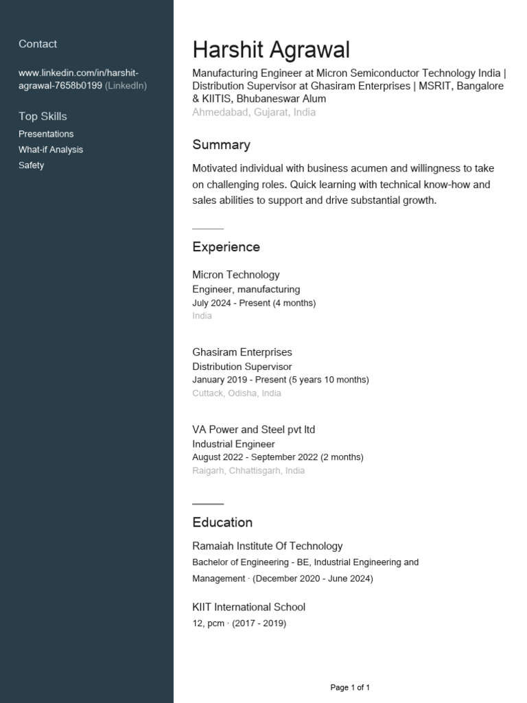 Harshit Agrawal: Manufacturing Engineer Profile | PDF | Technology ...