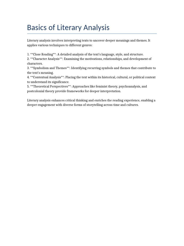 Literary Analysis Basics | PDF