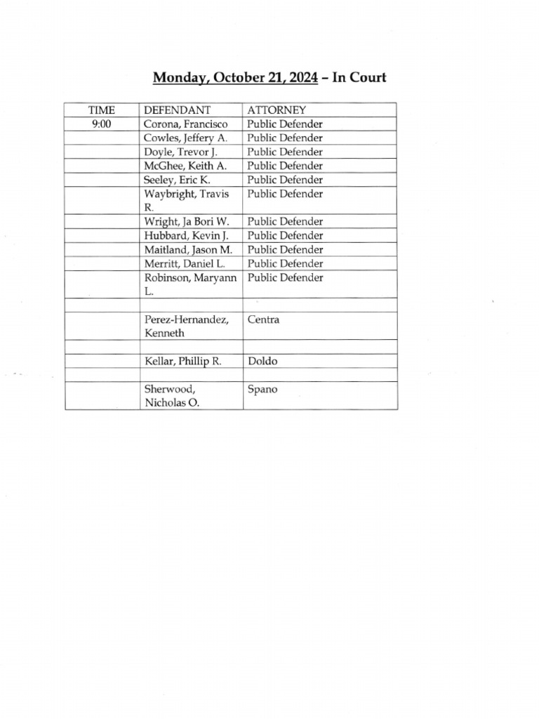 Jefferson County Court Calendar Oct. 21, 2024 | PDF