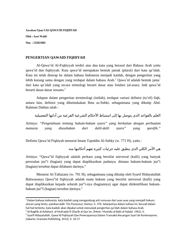 Jasri - Jawaban Ujian UAS QAWA'Id | PDF