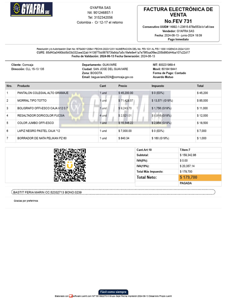 Factura Electrónica de Venta # Fev-731 | PDF | Tecnología bancaria | Tecnología financiera