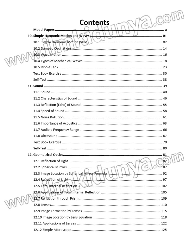 10th Class Physics Notes Table of Content | PDF | Electric Current ...
