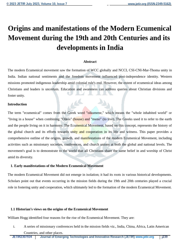 Ecumenical Movement Notes | PDF | Christian Mission | Ecumenism