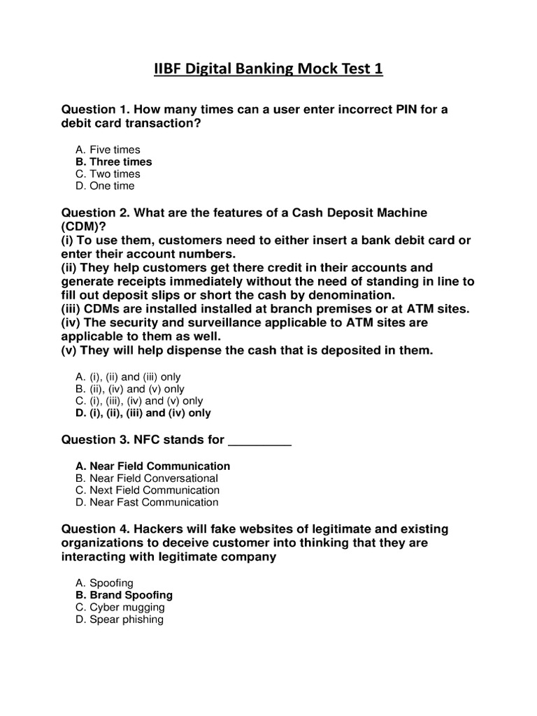 IIBF Digital Banking Mock Test 1 | PDF