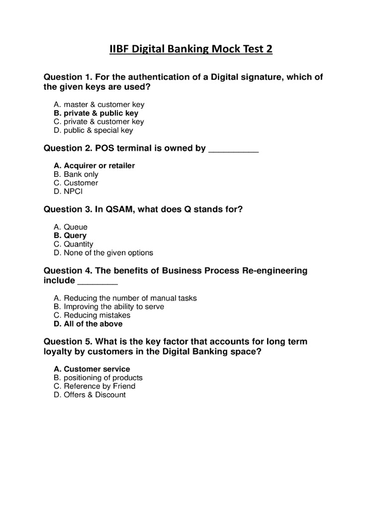 IIBF Digital Banking Mock Test 2 | PDF