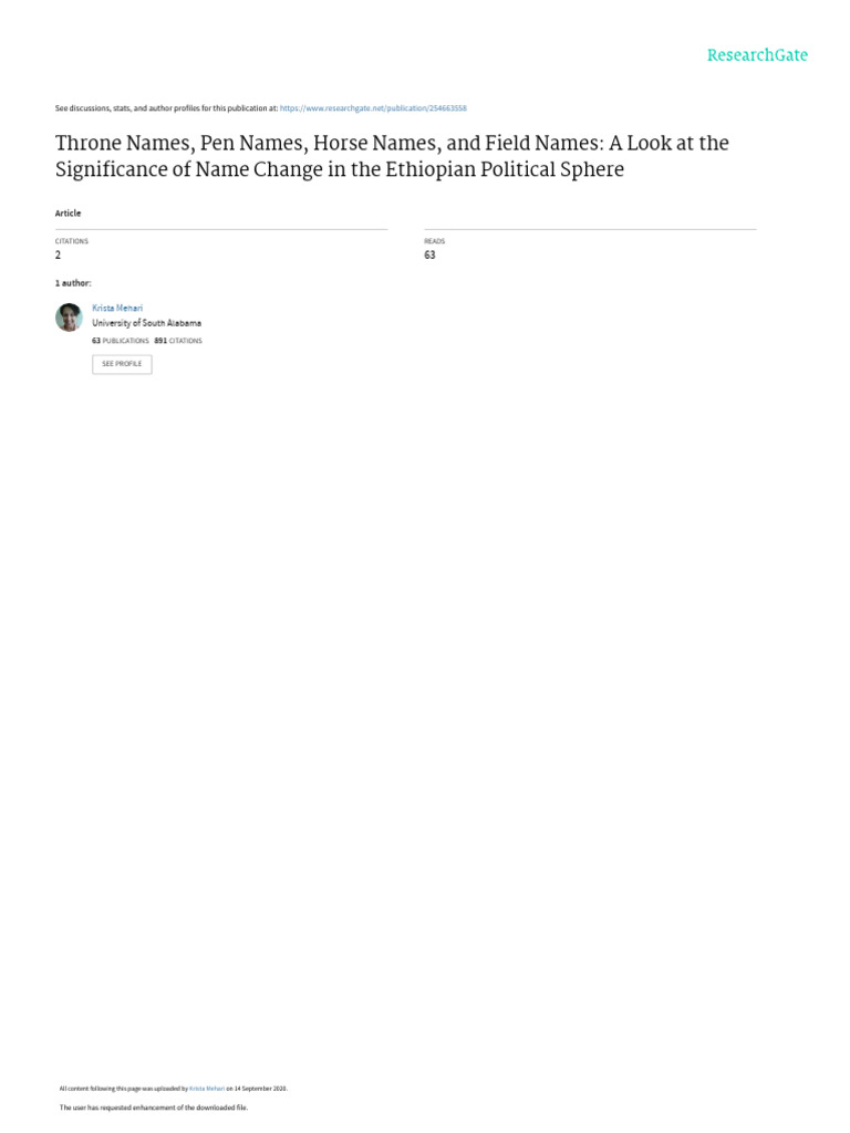 Throne Names Pen Names Horse Names and Field Names | PDF | Ethiopia