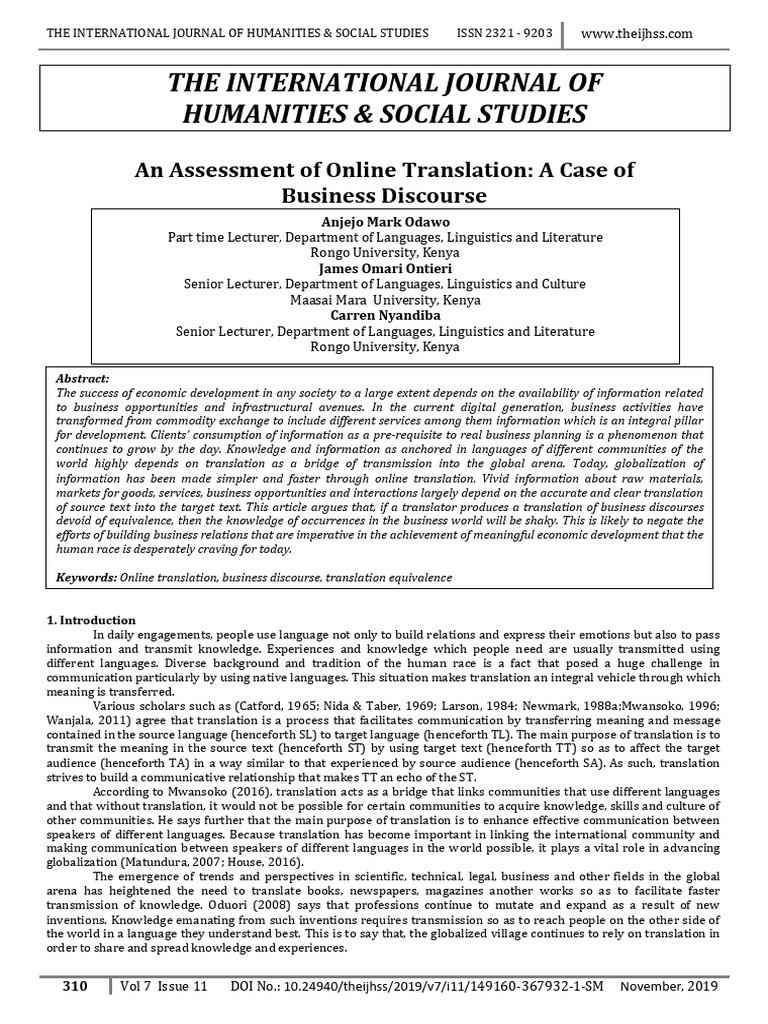 An Assessment of Online Translation | PDF | Semantics | Translations