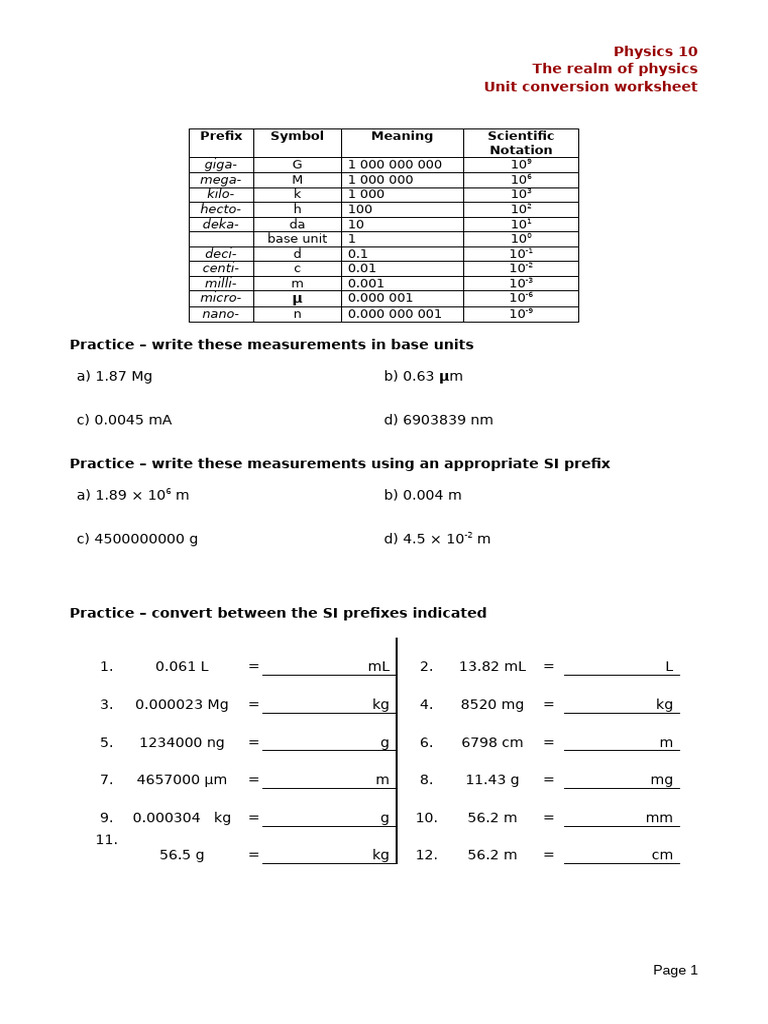 Unit_conversion_worksheet | PDF | Litre | Kilogram