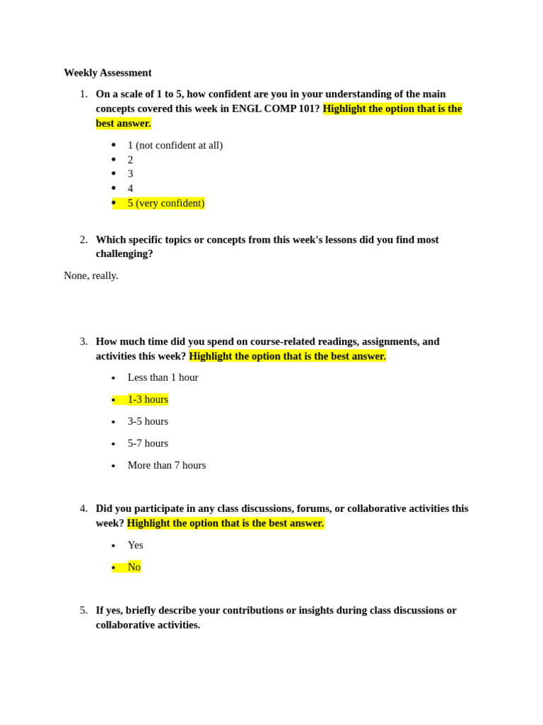 Weekly Assessment Whichever | PDF