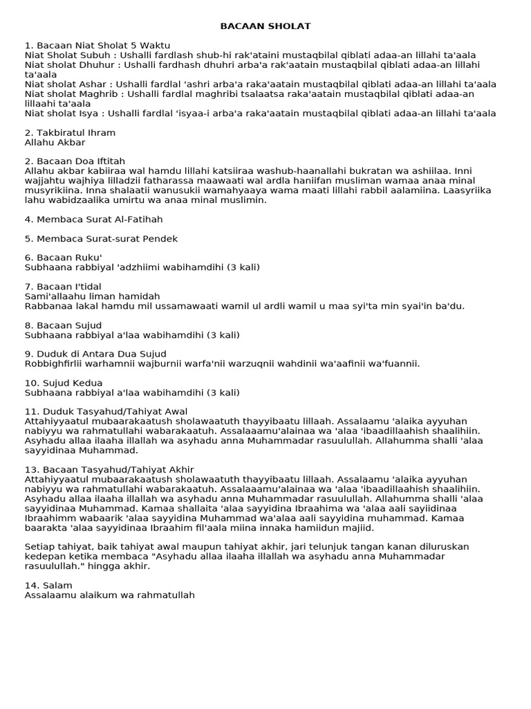 Bacaan Sholat Lengkap dan Niat | PDF | Prayer | Semitic Words And Phrases