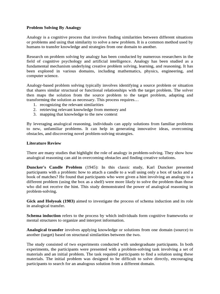 Problem Solving by Analogy 271123 | PDF | Analogy | Cognition