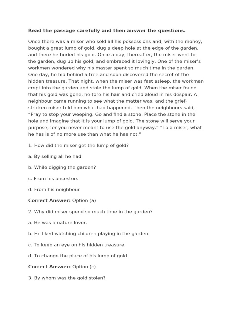 Read The Passage Carefully and Then Answer The Questions | PDF ...