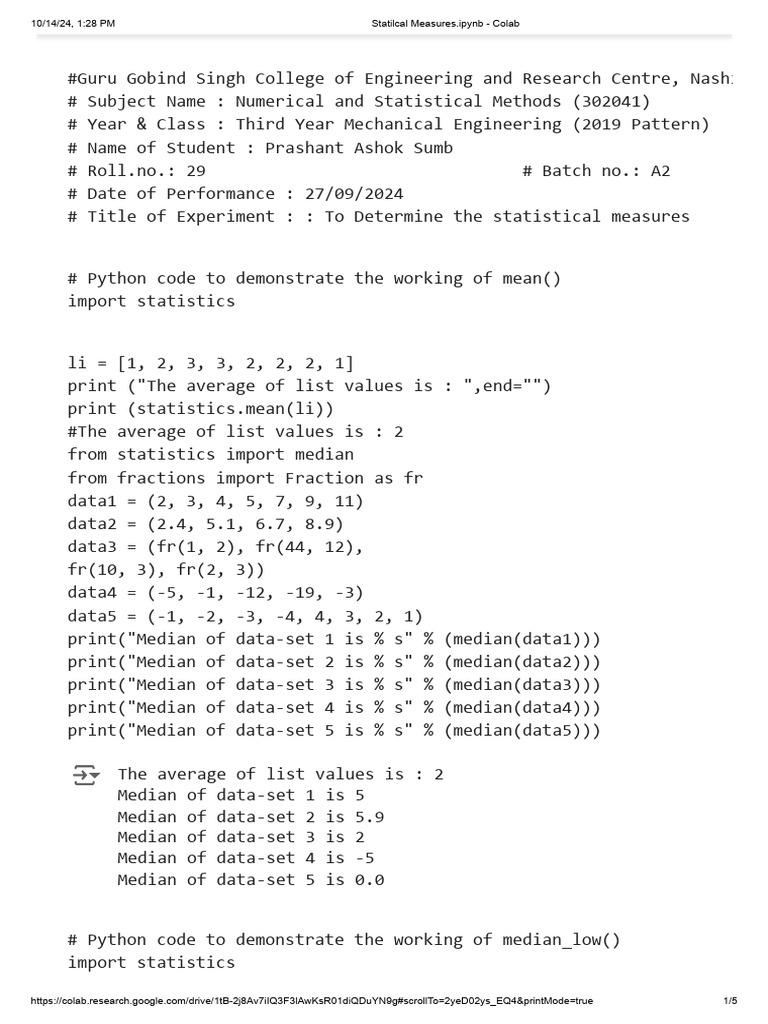 Statilcal Measures - Ipynb - Colab | PDF | Standard Deviation ... Statilcal Measures - Ipynb - Colab | PDF | Standard Deviation ...