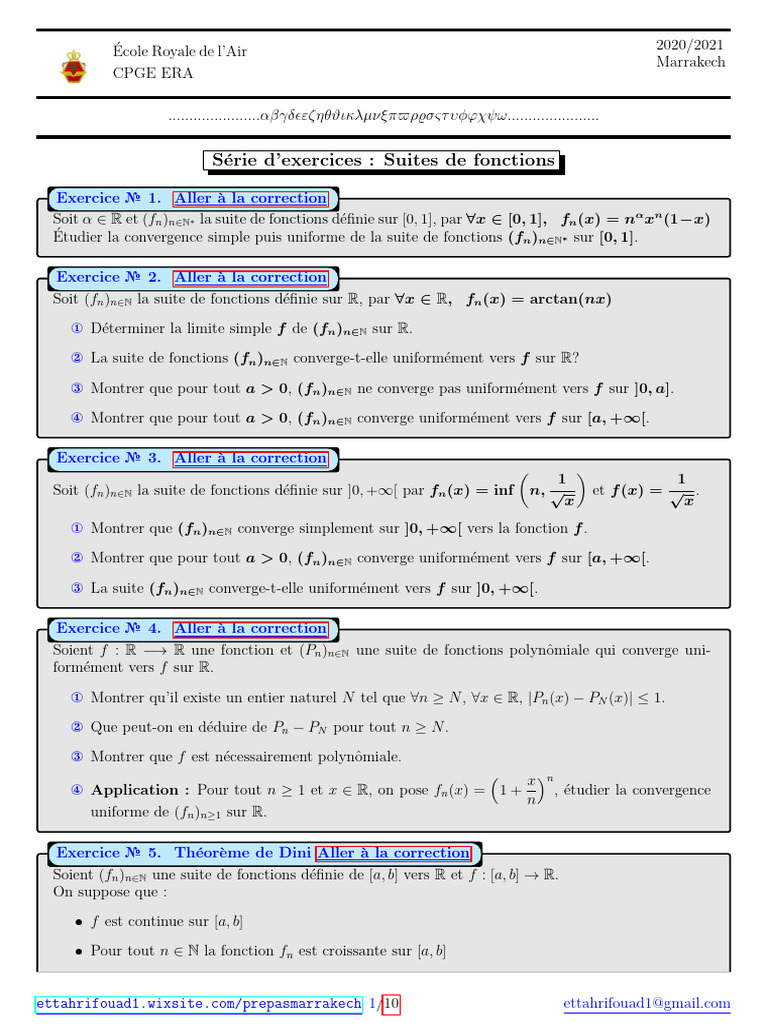 Exercices sur la convergence des fonctions | PDF | Analyse complexe ...