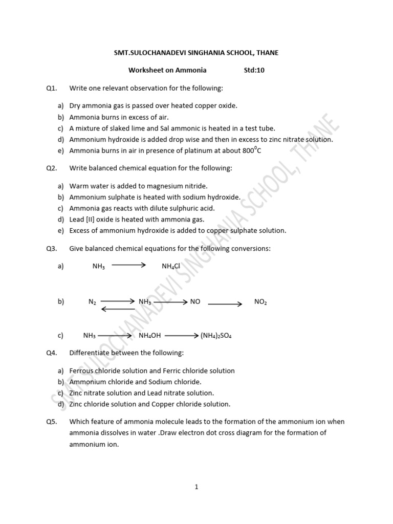 Ammonia std 10 | PDF | Ammonia | Chemical Reactions