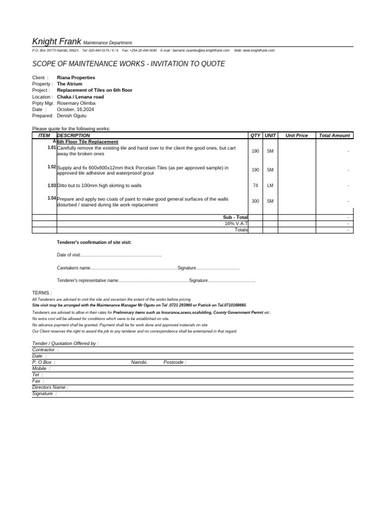 Tile Replacement Tender Notice | PDF | Tile