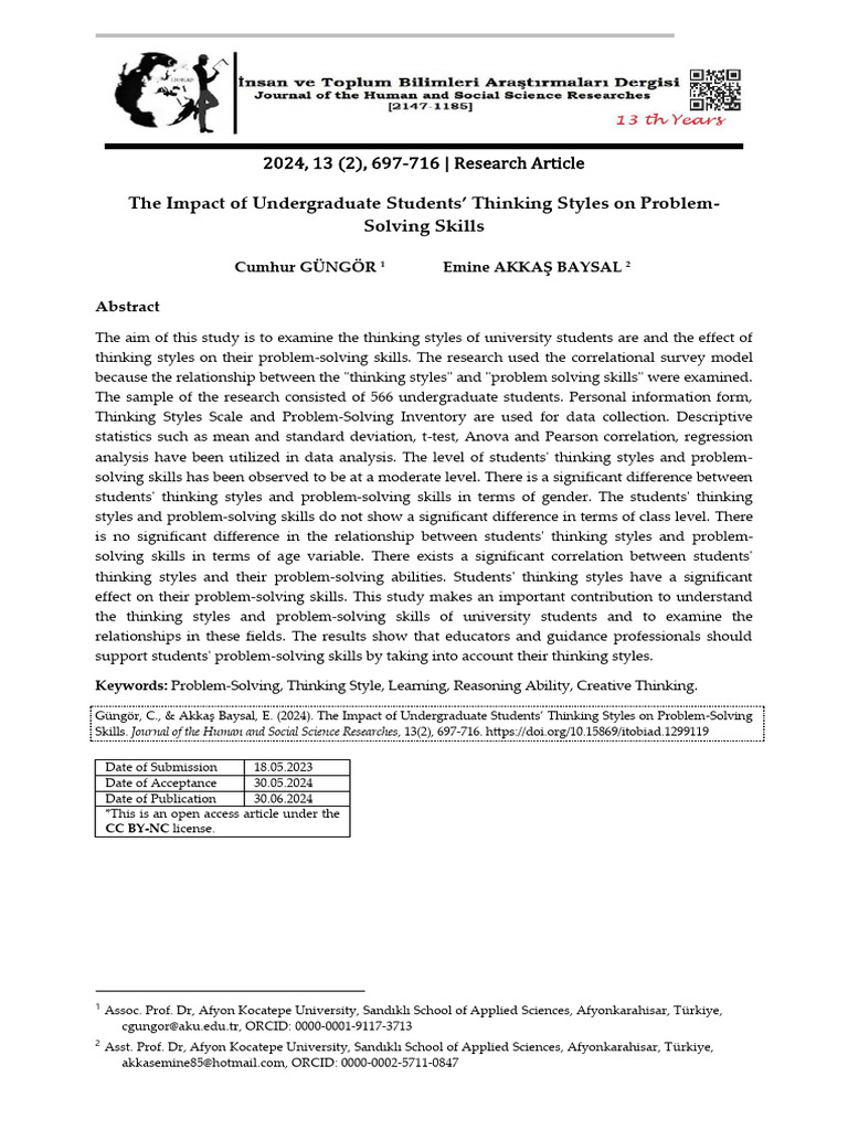 The Impact of Undergraduate Students Thinking Sty | PDF | Thought | Hypothesis