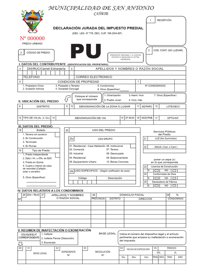 Pu Declaracion Jurada de Impuesto Predial | PDF