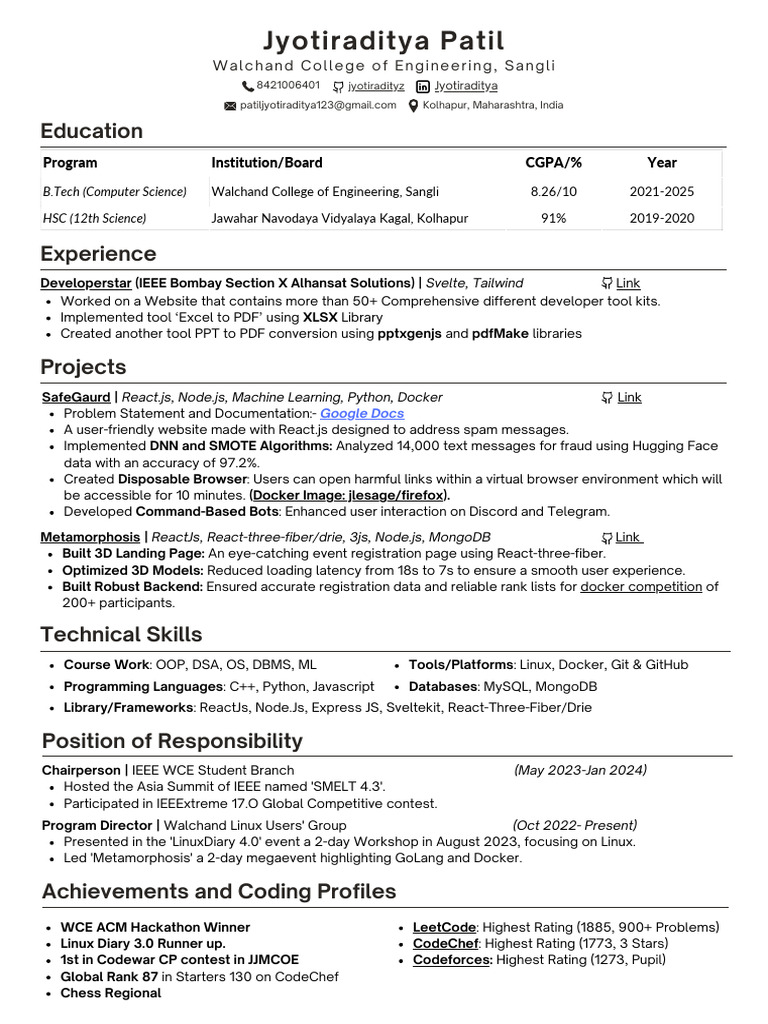 Jyotiraditya_Resume | PDF | Databases | Computing