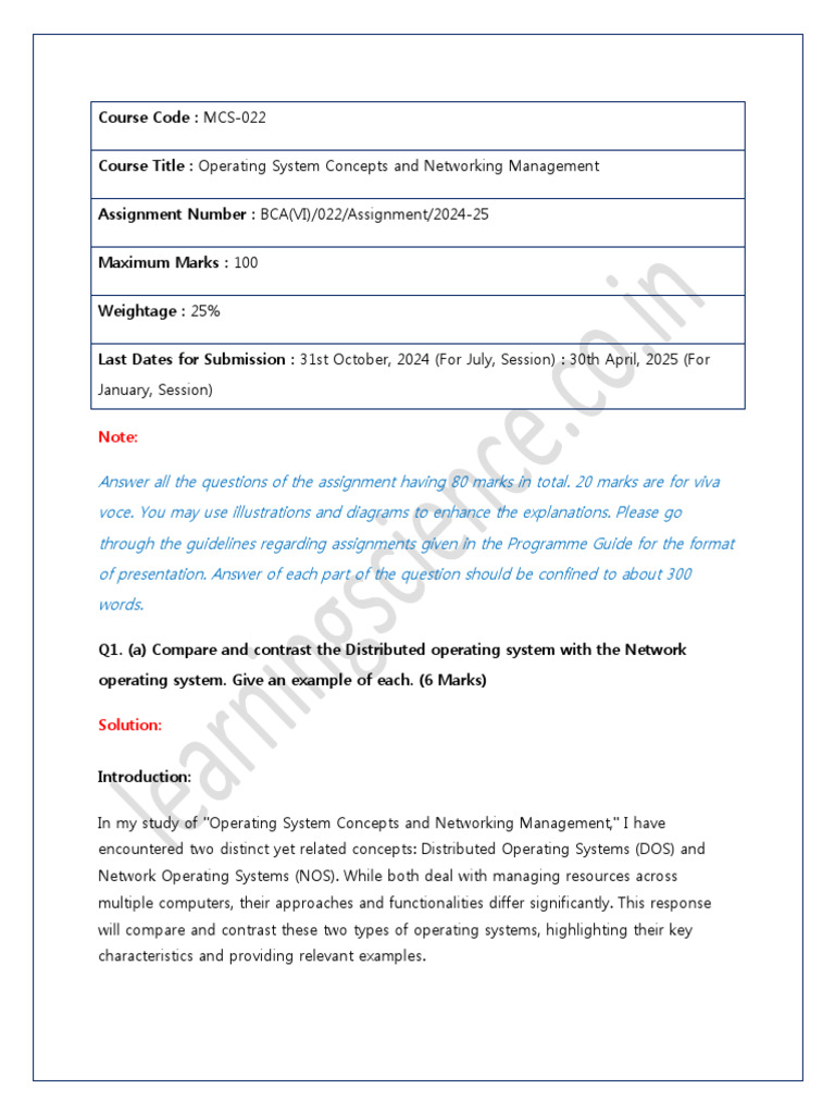 MCS-022 Operating System Assignment 2024 | PDF | Computer Network ...