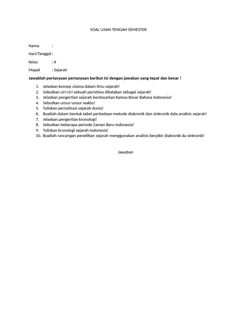 Soal Uts Sejarah Kls X | PDF