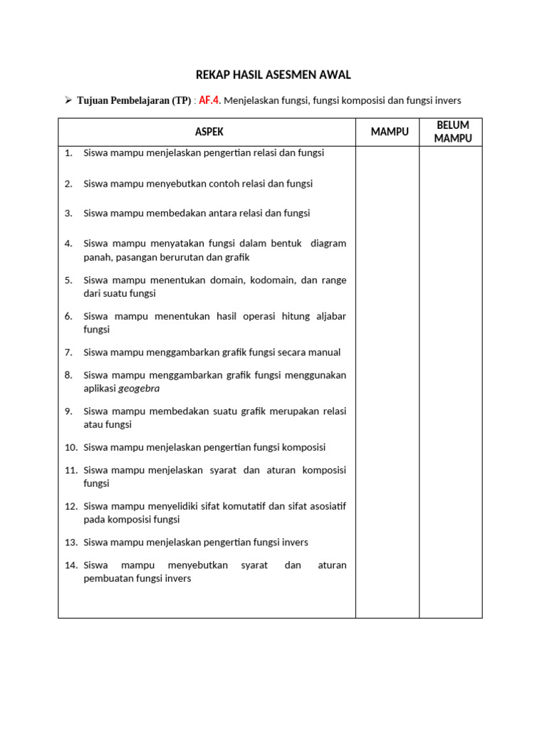 Rekap Hasil Asesmen Awal | PDF