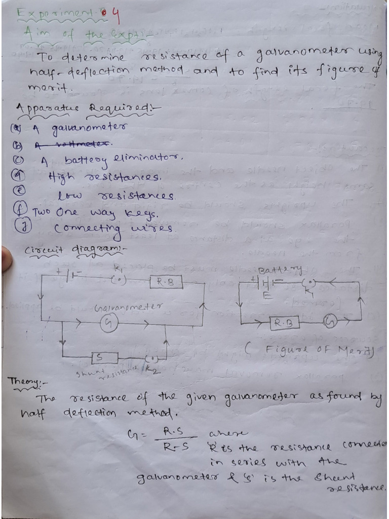 Expt-8. (To Determine Resistance of Galvanometer Using Half Deflection ...
