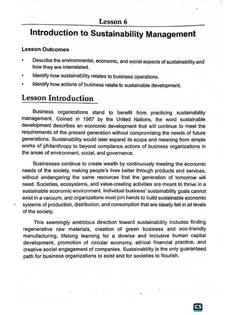 Lesson 6 Introduction To Sustainability Management | PDF