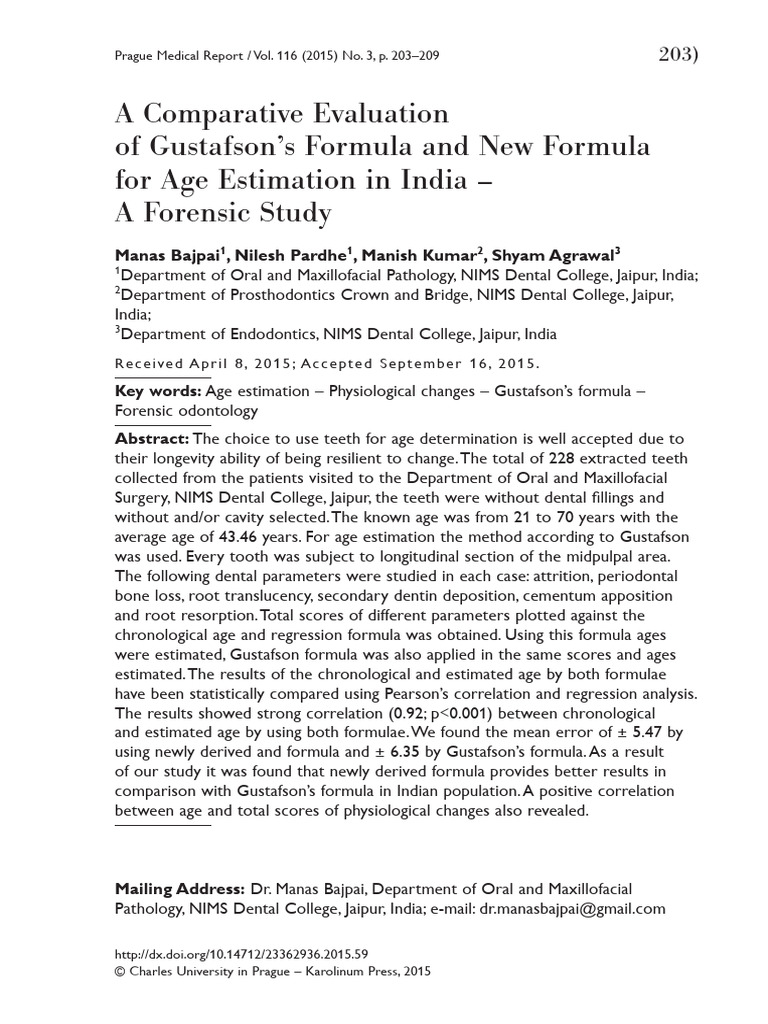A Comparative Evaluation of Gustafson's Formula and New Formula For Age ...