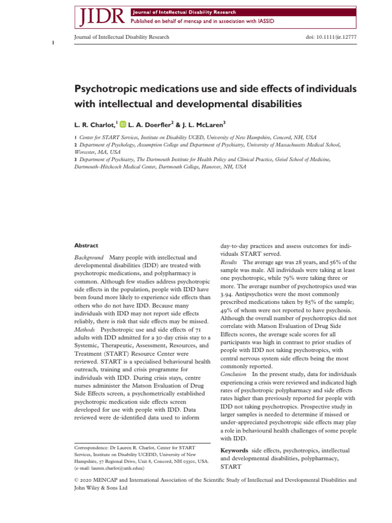 Psychotropic Medications Use and Side Effects | PDF | Intellectual ...