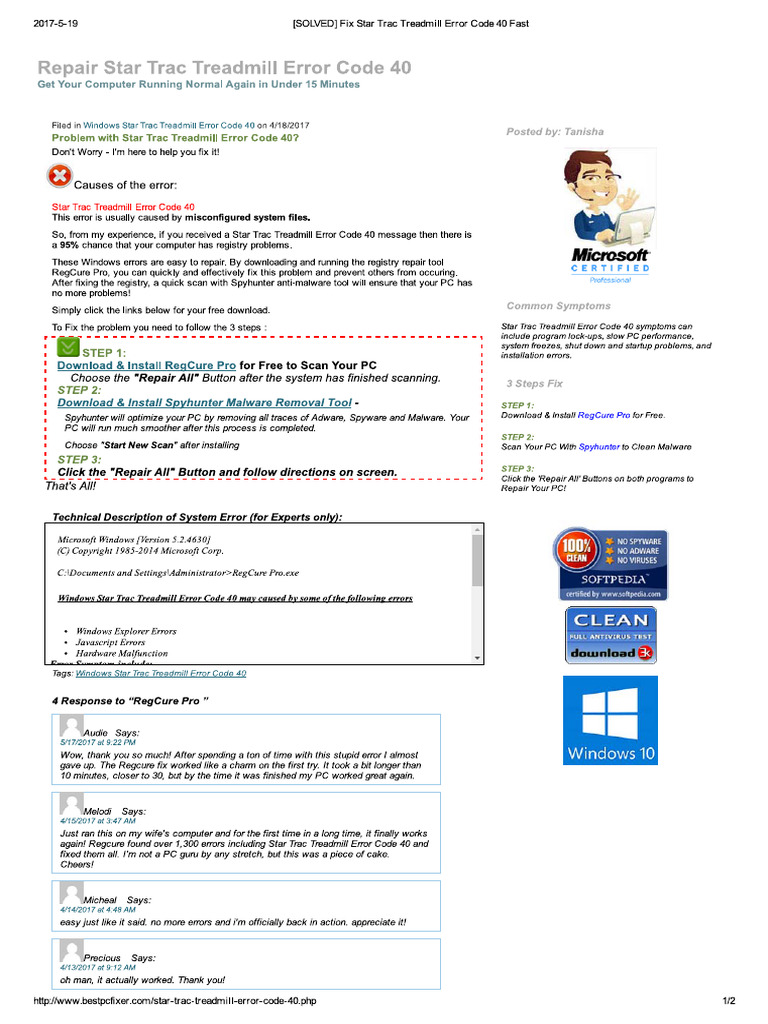 Star Trac Treadmill Fix Error Code 40 Fast | PDF
