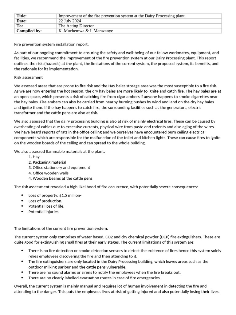 fire prevention system report | PDF | Fires | Hazards