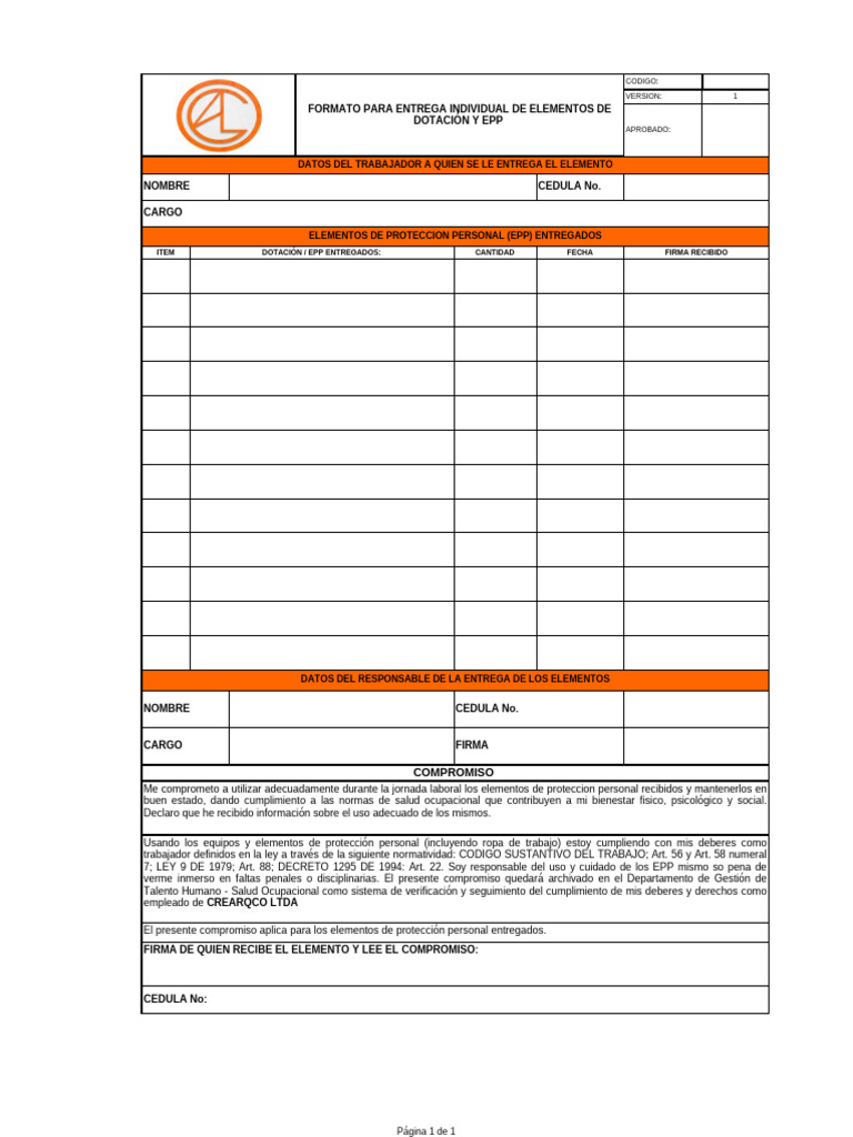 Anexo 11. Registro entrega EPP y dotacion | PDF