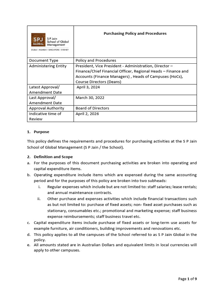 Purchasing Policy and Procedures | PDF | Expense | Procurement