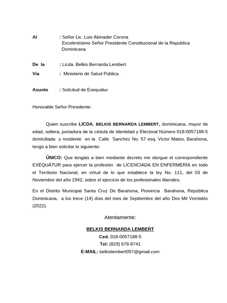 CARTA DIRIGIDA AL PRESIDENTE Yaine | PDF | República Dominicana | Gobierno