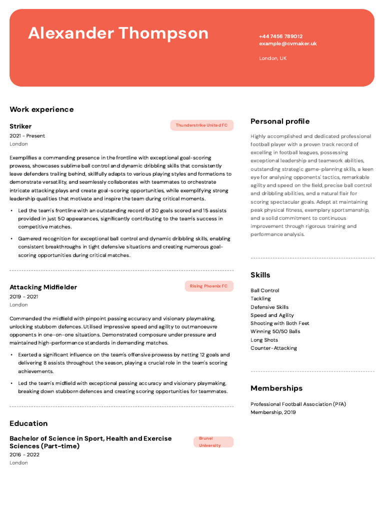 Example CV Football f2614c | PDF | Association Football | Sports Rules ...