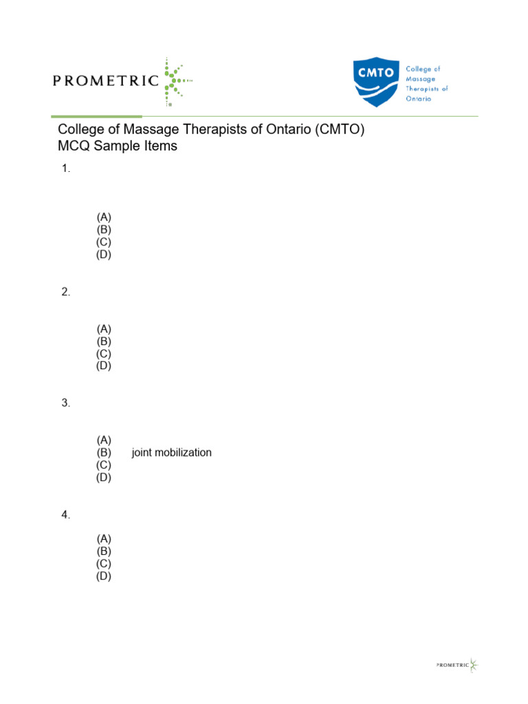 Cmto MCQ Sample Set 2 | PDF | Massage | Thumb