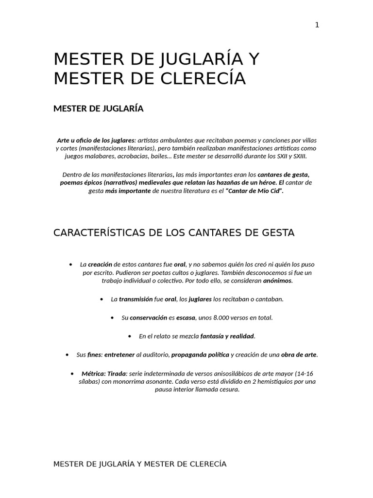 Mester de Juglaría y Mester de Clerecía | PDF | Literatura española